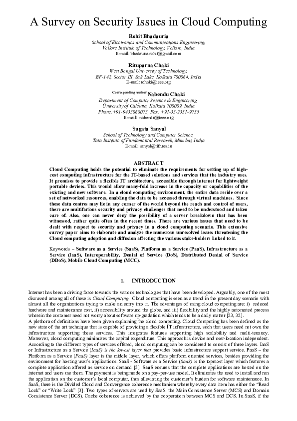 Pdf A Survey On Security Issues In Cloud Computing