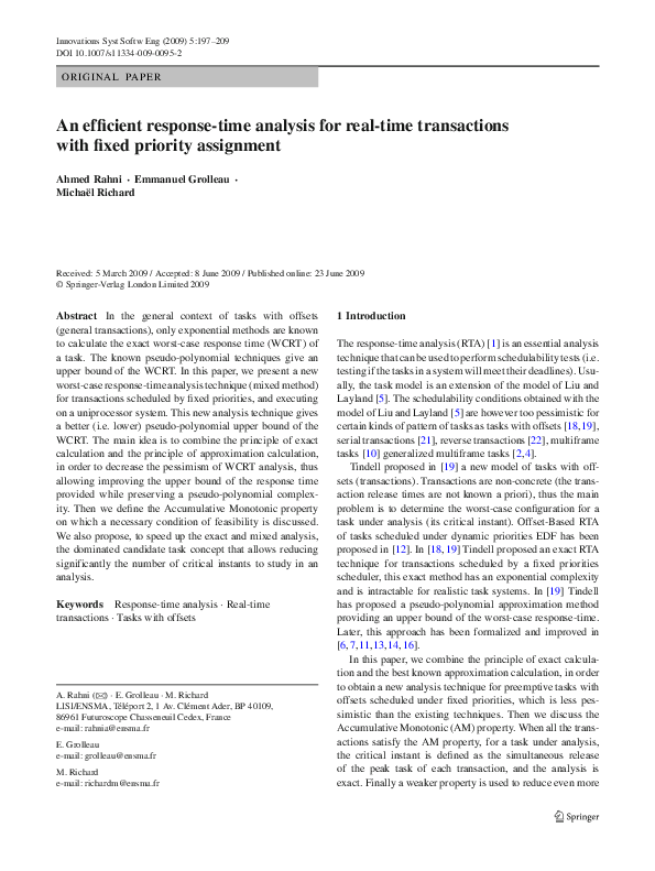 (PDF) An efficient response-time analysis for real-time transactions with fixed priority assignment