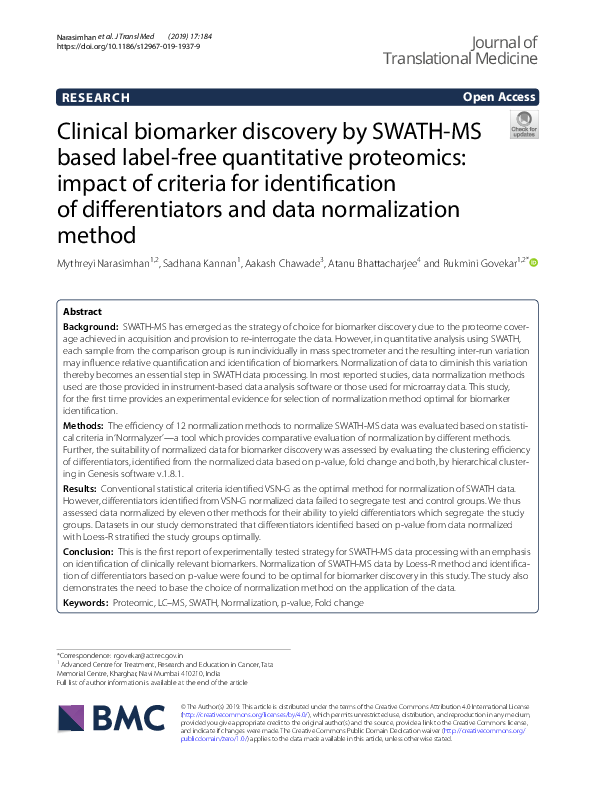 (PDF) Clinical biomarker discovery by SWATH-MS based label-free quantitative proteomics: impact ...
