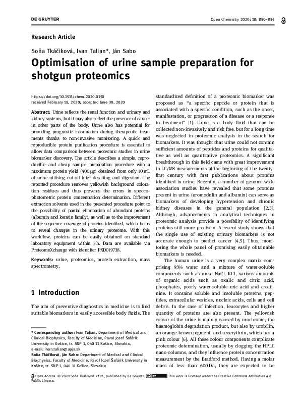 (PDF) Optimisation of urine sample preparation for shotgun proteomics