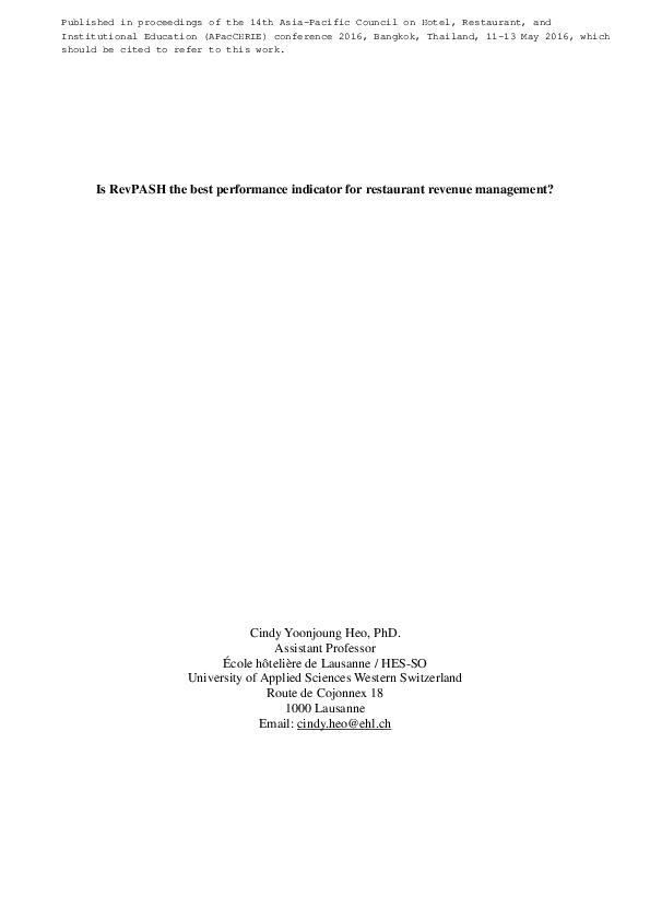 (PDF) Is RevPASH the best performance indicator for restaurant revenue ...