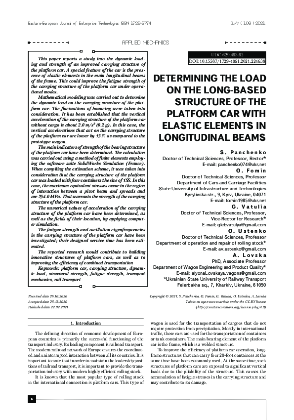 (PDF) Determining the load on the long-based structure of the platform ...