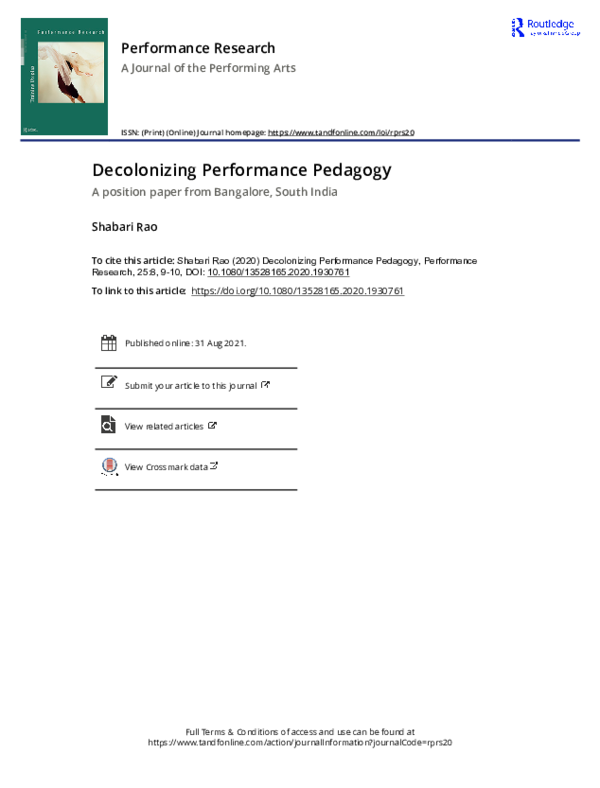 (PDF) Decolonizing Performance Pedagogy