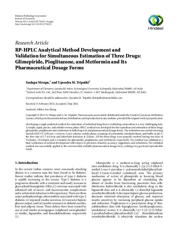 Pdf Rp Hplc Analytical Method Development And Validation For Simultaneous Estimation Of Two