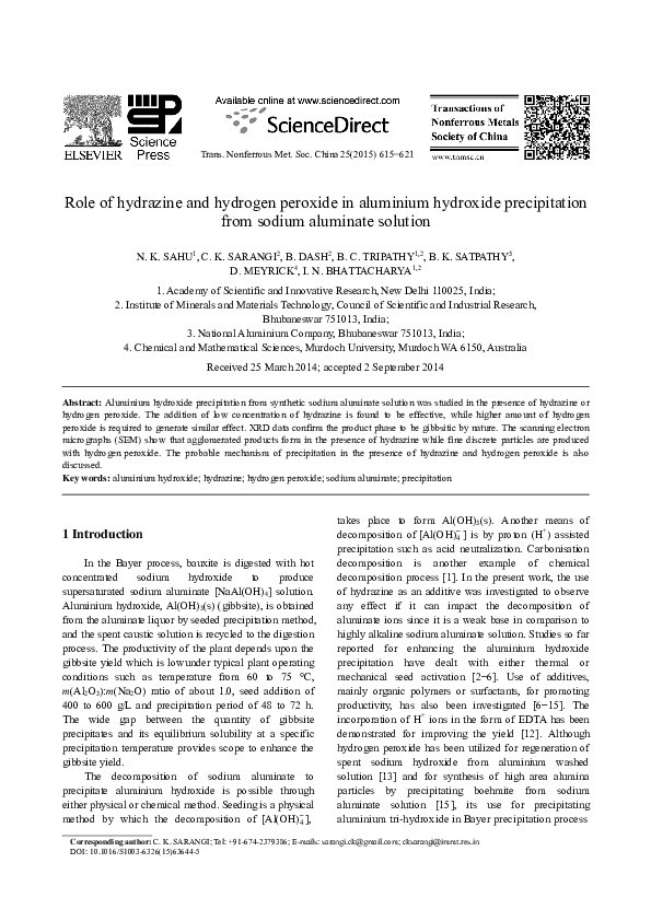 (PDF) Role of hydrazine and hydrogen peroxide in aluminium hydroxide ...