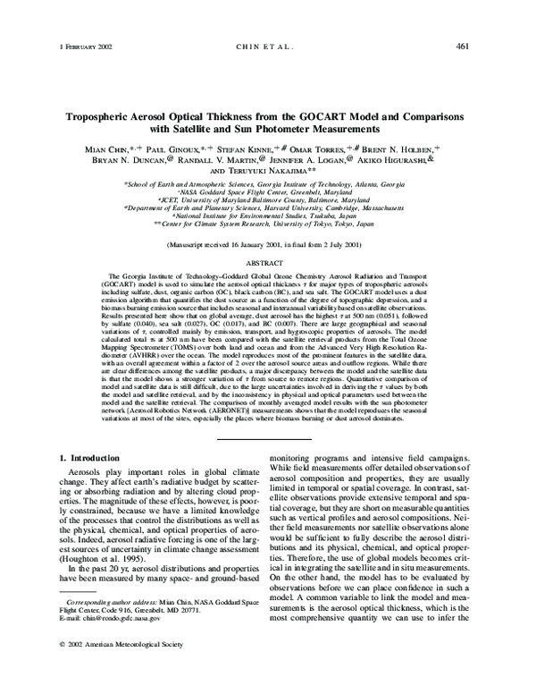 (PDF) Tropospheric aerosol optical thickness from the GOCART model and ...