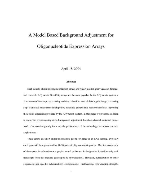 (PDF) A model-based background adjustment for oligonucleotide expression arrays