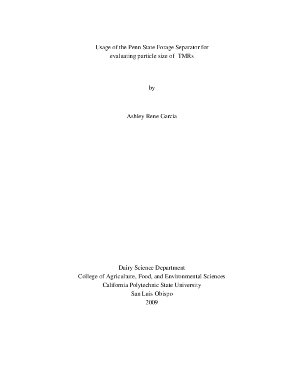 (PDF) Usage of the Penn State Forage Separator for evaluating particle ...