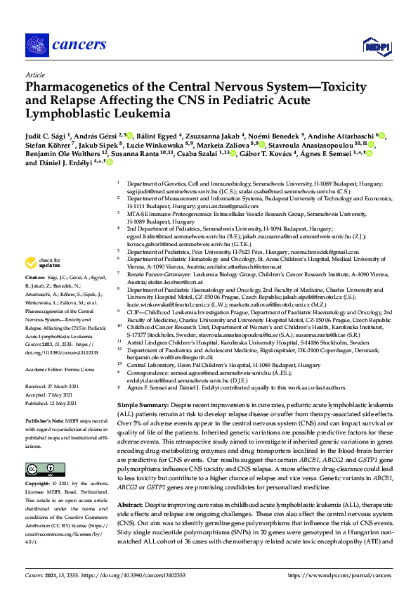 (PDF) Pharmacogenetics of the Central Nervous System—Toxicity and Relapse Affecting the CNS in ...