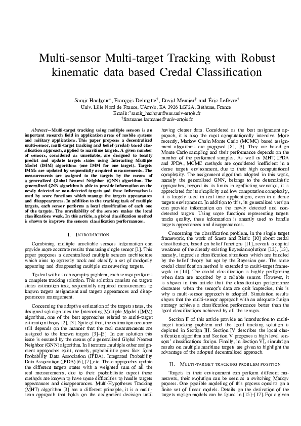 (PDF) Multi-sensor multi-target tracking with robust kinematic data ...