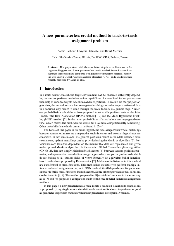 (PDF) A New Parameterless Credal Method to Track-to-Track Assignment ...