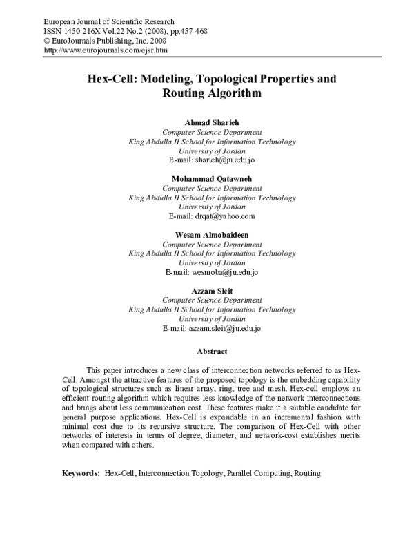 Pdf Hex Cell Modeling Topological Properties And Routing Algorithm