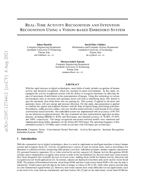 Pdf Real Time Activity Recognition And Intention Recognition Using A Vision Based Embedded System 
