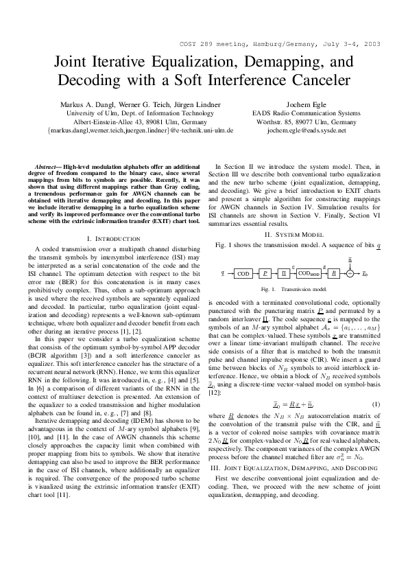 Pdf Joint Iterative Equalization Demapping And Decoding With A Soft