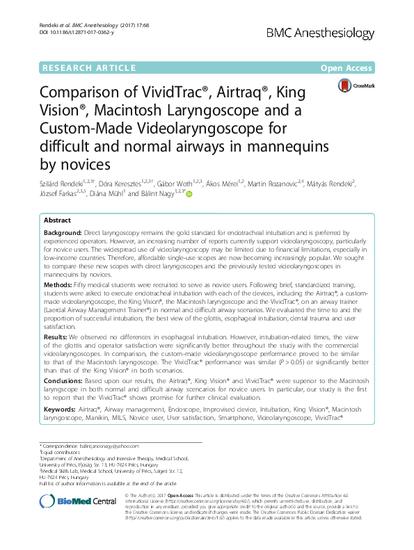 (PDF) Comparison of VividTrac®, Airtraq®, King Vision®, Macintosh ...