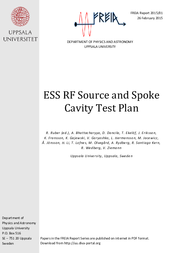 (PDF) ESS RF Source and Spoke Cavity Test Plan