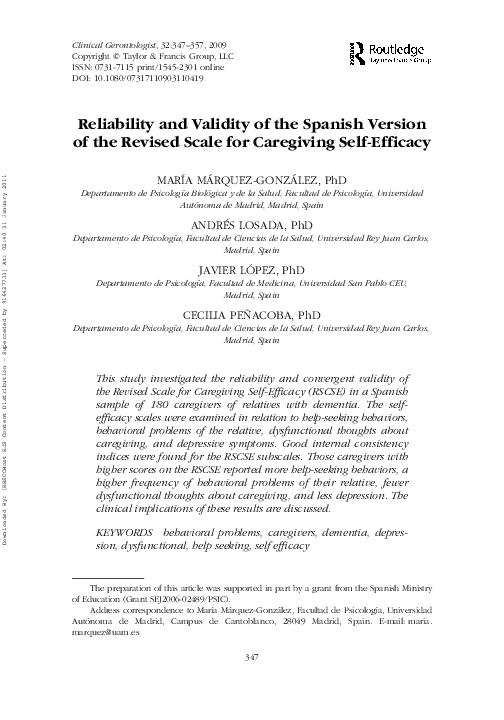 (PDF) Reliability and Validity of the Spanish Version of the Revised Scale for Caregiving Self ...
