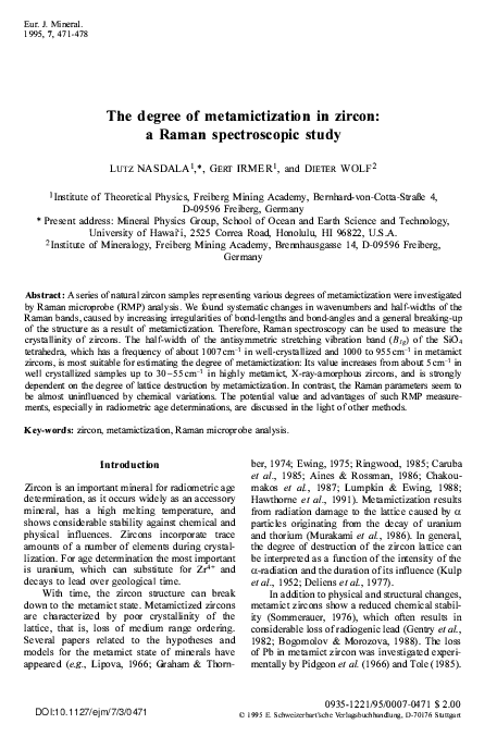 (PDF) The degree of metamictization in zircon: a Raman spectroscopic study