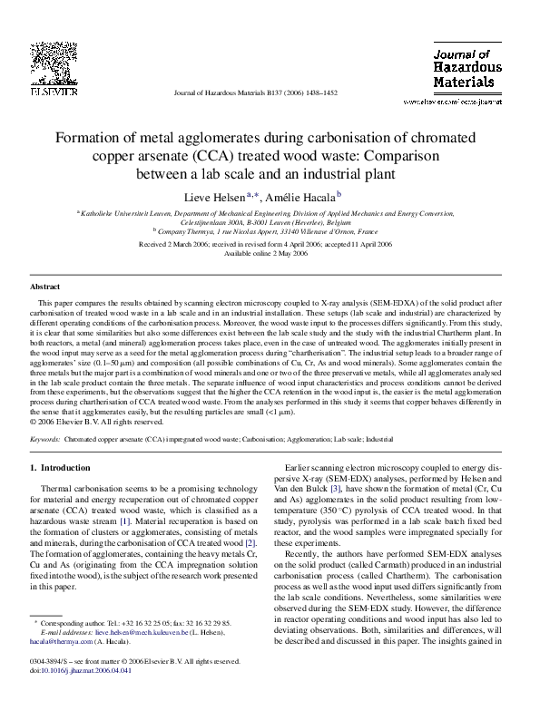 (PDF) Formation of metal agglomerates during carbonisation of chromated ...