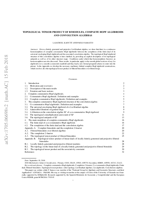 (PDF) Topological tensor product of bimodules, complete Hopf algebroids ...