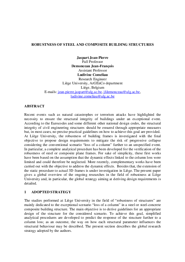 (PDF) Robustness of steel and composite building structures