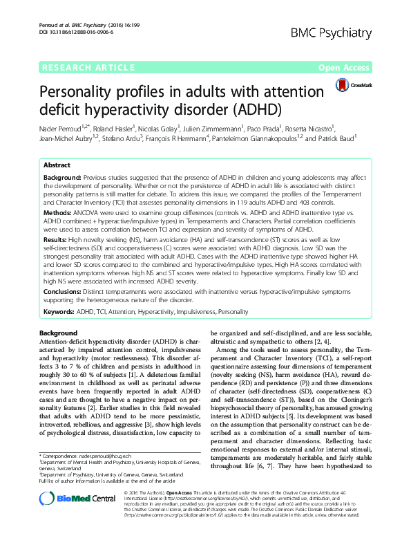 (PDF) Personality profiles in adults with attention deficit ...