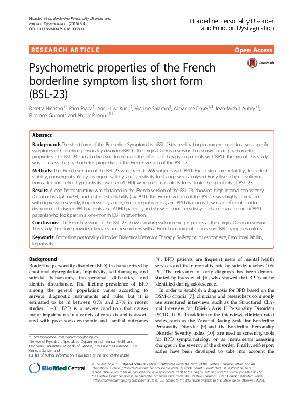 (PDF) Psychometric properties of the French borderline symptom list ...