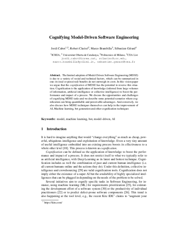 (PDF) Cognifying Model-Driven Software Engineering