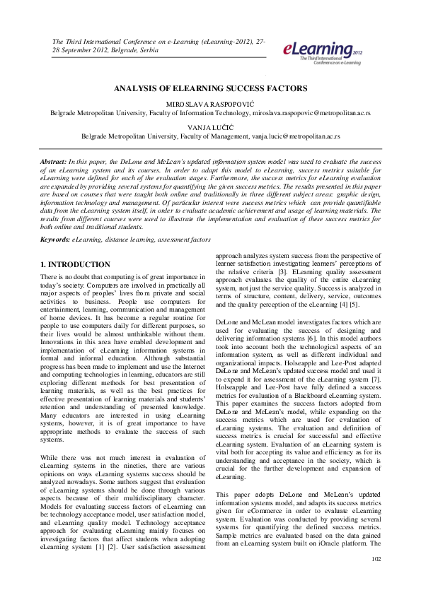 (PDF) Analysis of eLearning Success Factors