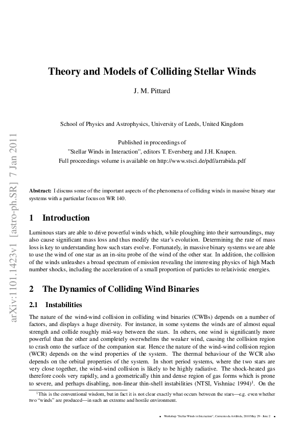 (PDF) Theory and Models of Colliding Stellar Winds