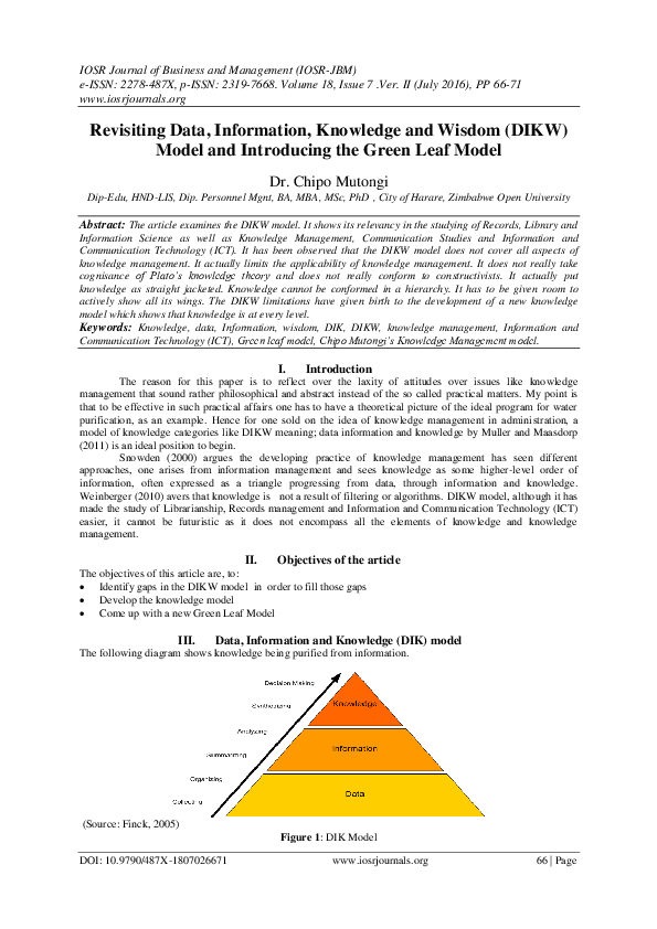 (PDF) Revisiting Data , Information , Knowledge and Wisdom ( DIKW ...