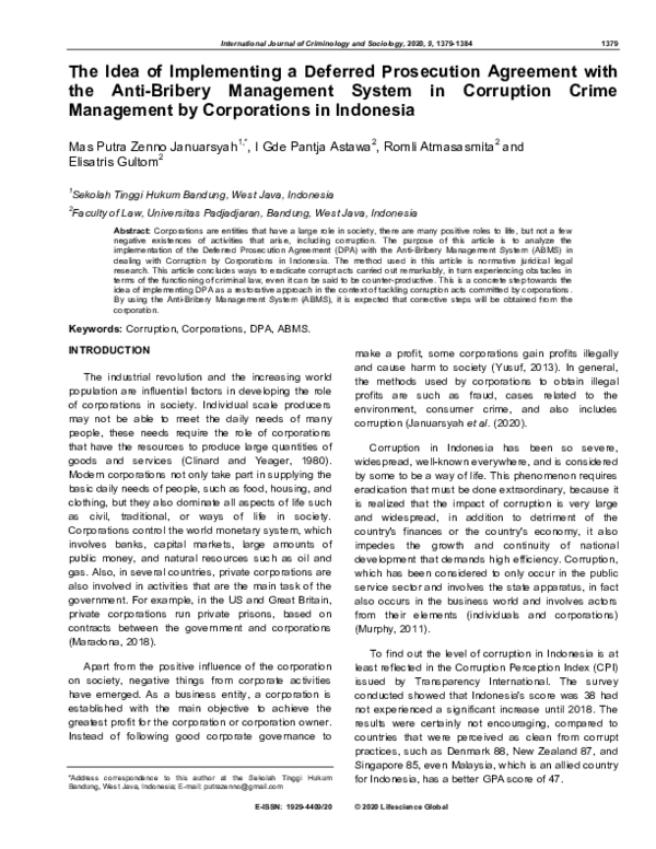(PDF) The Idea of Implementing a Deferred Prosecution Agreement with ...