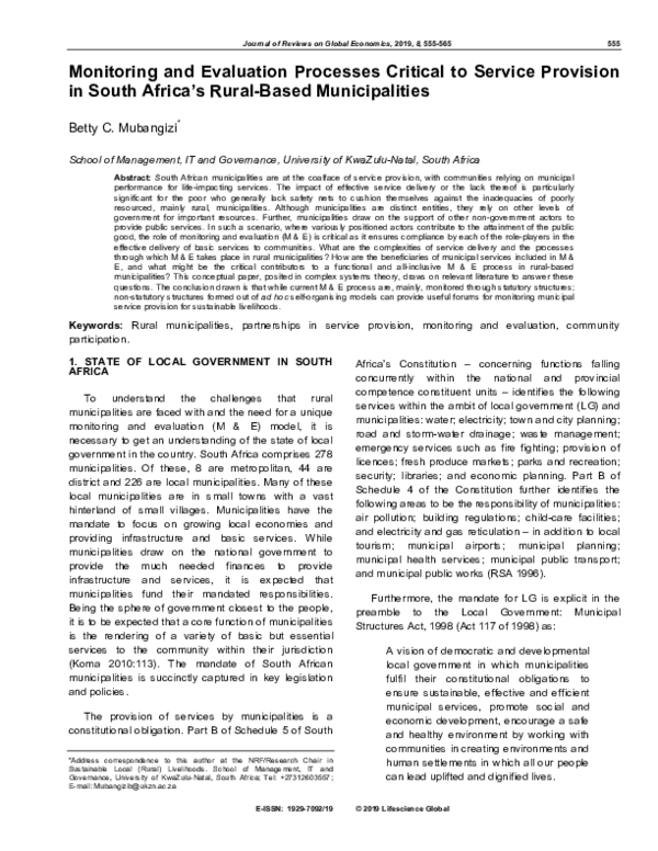 (PDF) Monitoring and Evaluation Processes Critical to Service Provision ...