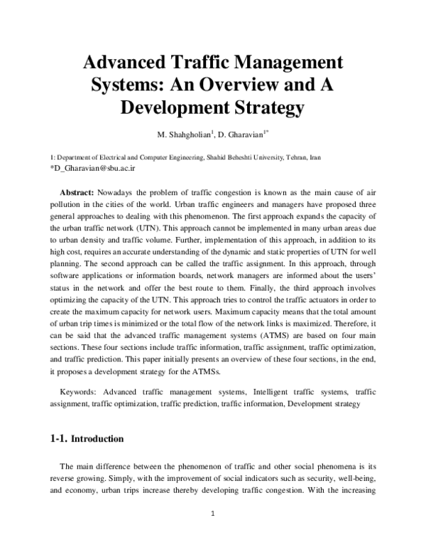 (PDF) Advanced Traffic Management Systems: An Overview and A ...