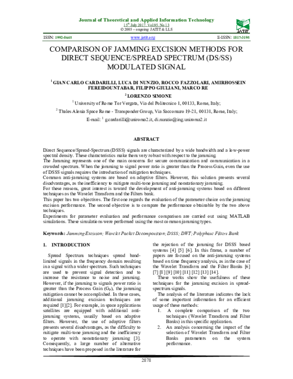 (PDF) Comparison of Jamming Excision Methods for Direct Sequence / Spread Spectrum ( DS / SS ...