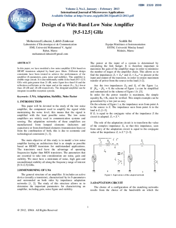 (PDF) Design of a wideband low noise amplifier