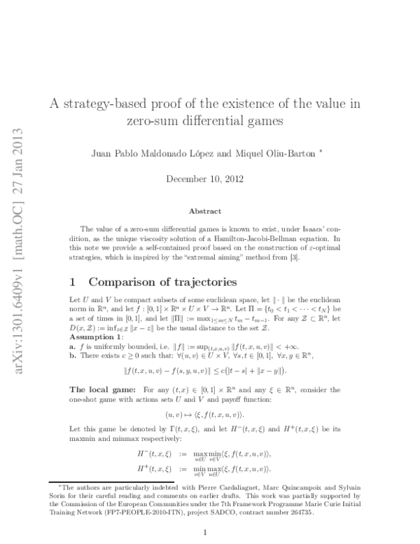 (PDF) A strategy-based proof of the existence of the value in zero-sum differential games