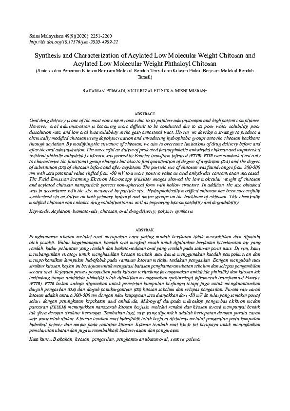 (PDF) Synthesis and Characterization of Acylated Low Molecular Weight Chitosan and Acylated Low ...