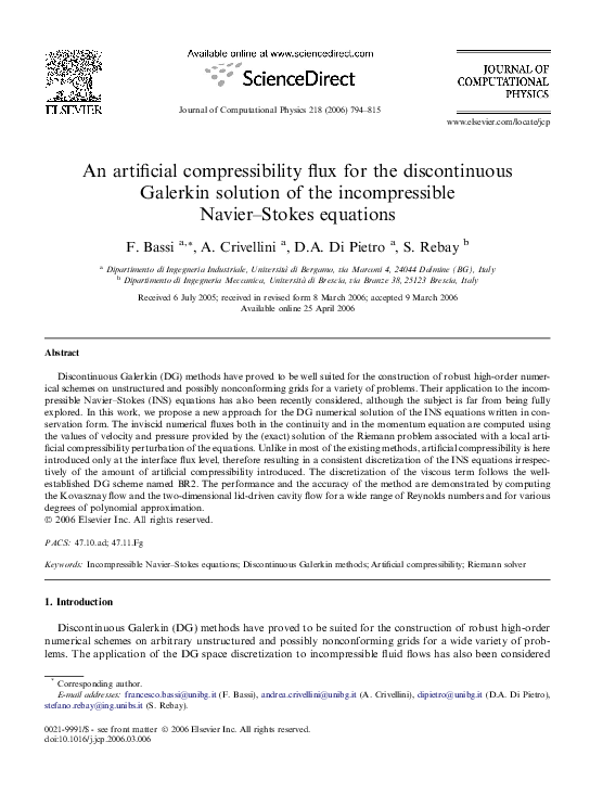 (PDF) An artificial compressibility flux for the discontinuous Galerkin solution of the ...
