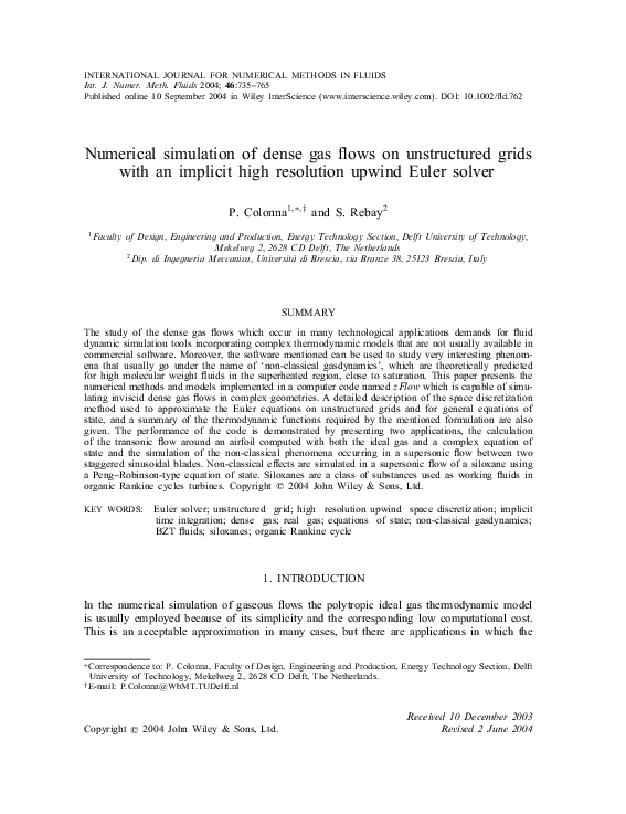 Pdf Numerical Simulation Of Dense Gas Flows On Unstructured Grids With An Implicit High