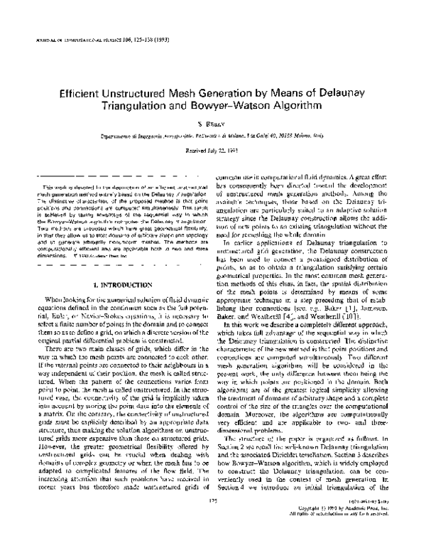 Pdf Efficient Unstructured Mesh Generation By Means Of Delaunay Triangulation And Bowyer