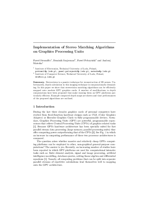 (PDF) Implementation of Stereo Matching Algorithms on Graphics Processing Units