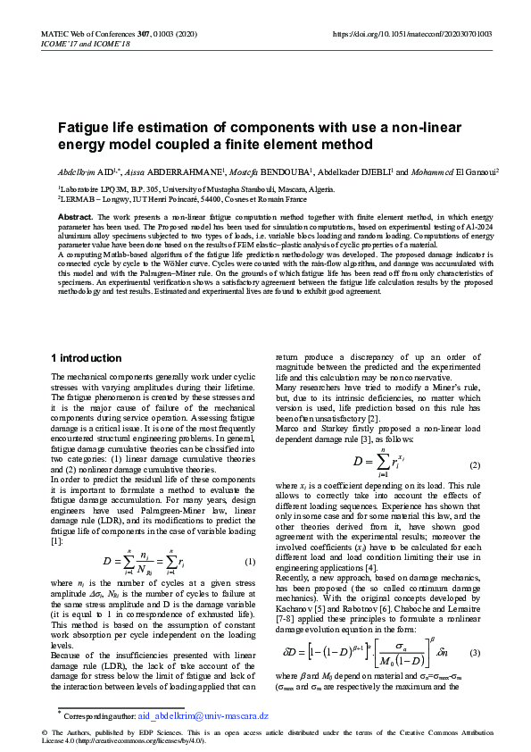 (PDF) Fatigue life estimation of components with use a non-linear energy model coupled a finite ...