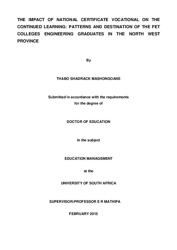 (PDF) The impact of National Certificate Vocational on the continued ...