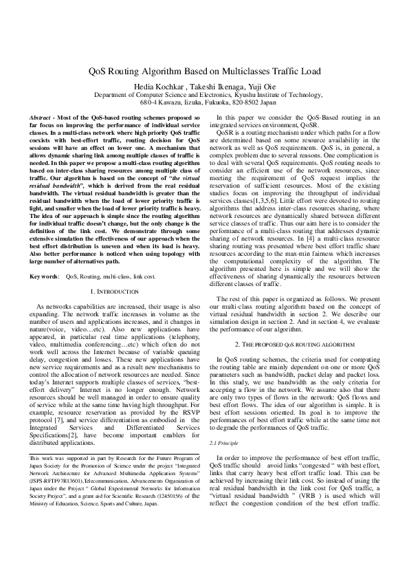 Pdf Qos Routing Algorithm Based On Multiclasses Traffic Loadspecial