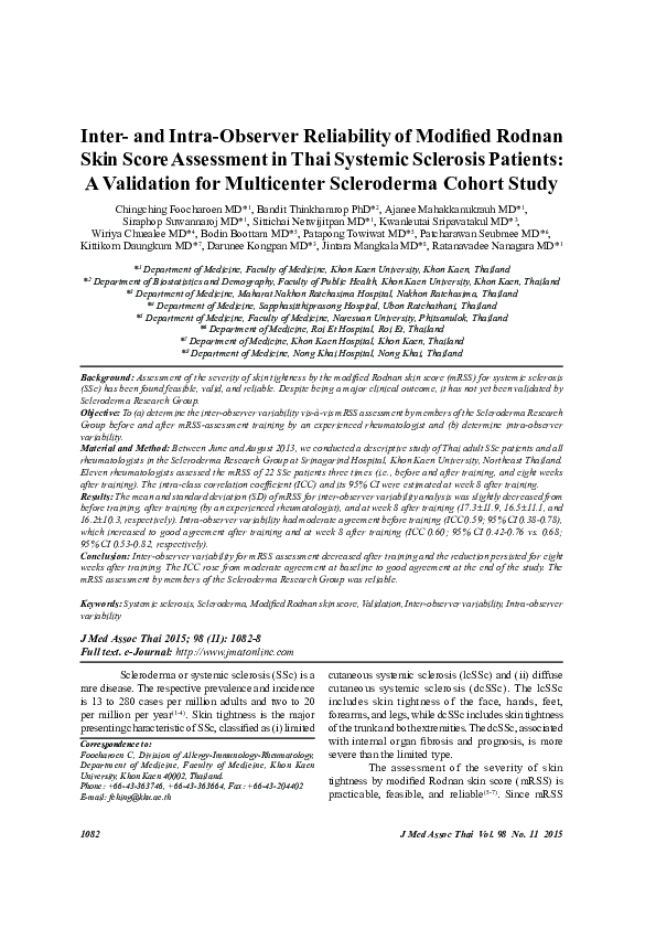 (PDF) Inter- and Intra-Observer Reliability of Modified Rodnan Skin ...