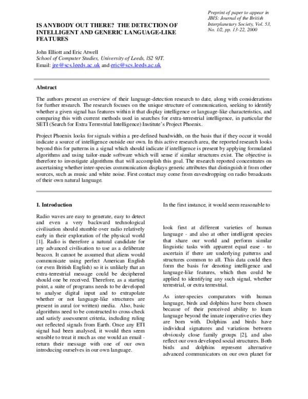 (PDF) Is Anybody Out There? The Detection of Intelligent and Generic ...