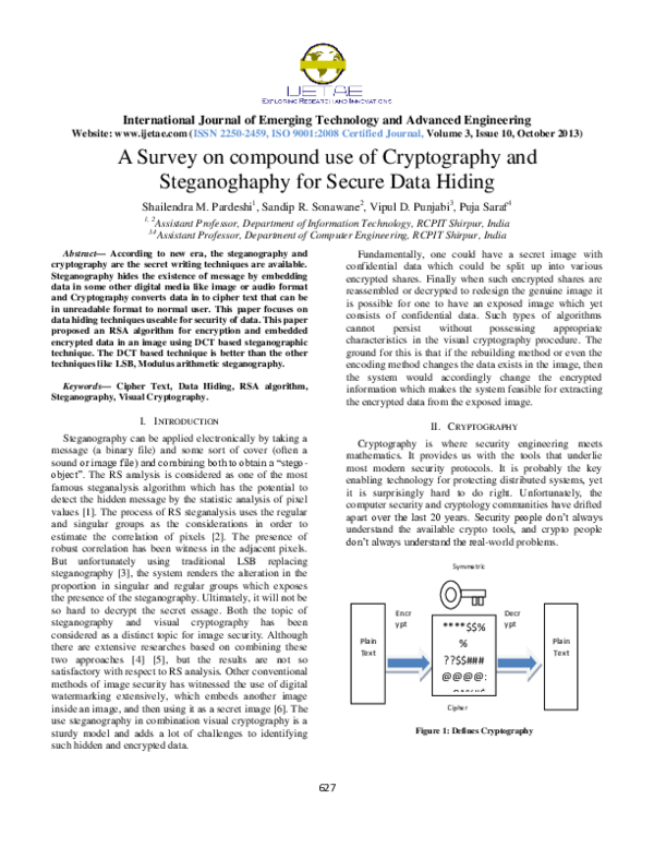 Pdf A Survey On Compound Use Of Cryptography And Steganoghaphy For Secure Data Hiding