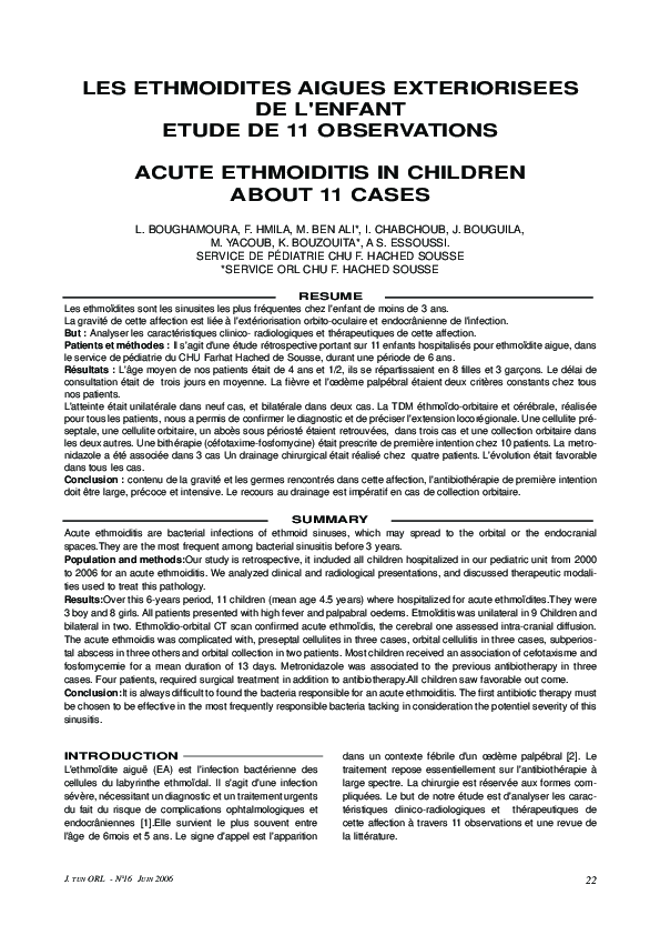 (PDF) Les Ethmoidites Aigues Exteriorisees De L\'enfant Etude De 11 ...