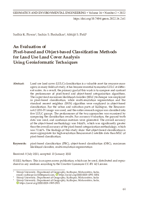 (PDF) An Evaluation of Pixel-based and Object-based Classification Methods for Land Use Land ...